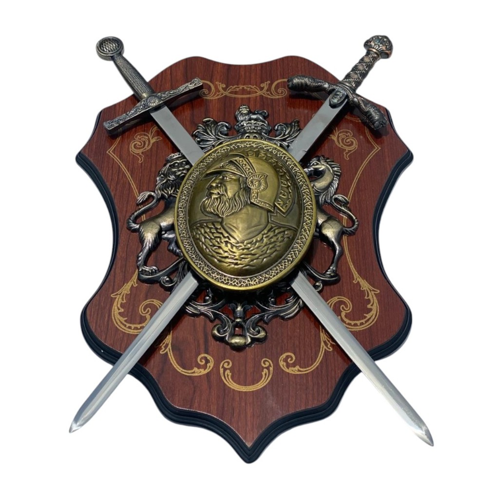 Quadro Brasão Medieval 45cm x 33xm Com Espadas e Machados Em Metal e ...