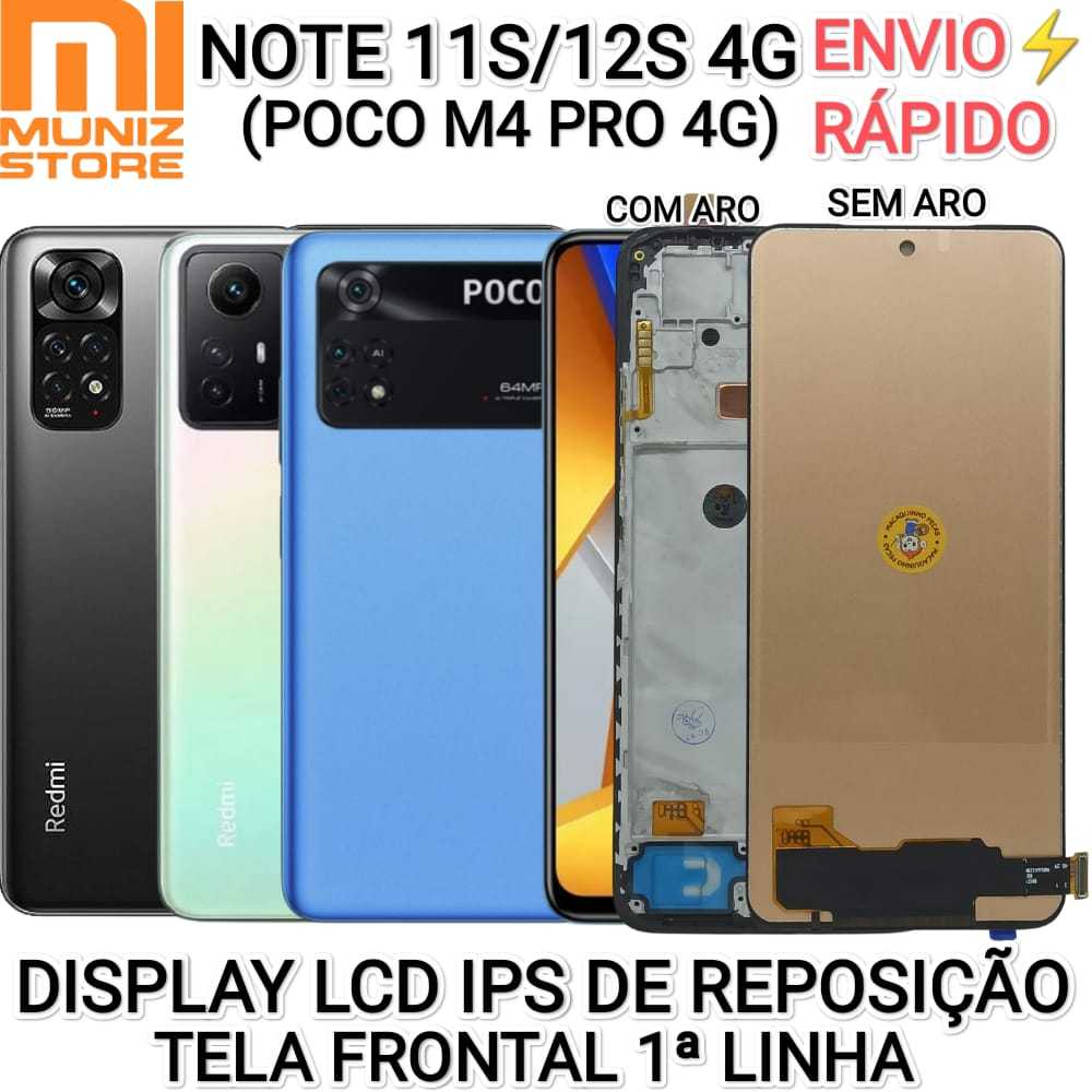 Display Frontal Redmi Note 11S 4G/12S /Poco M4 Pro 4G 1° Linha LCD IPS Sem Aro/ C Moldura Módulo ...