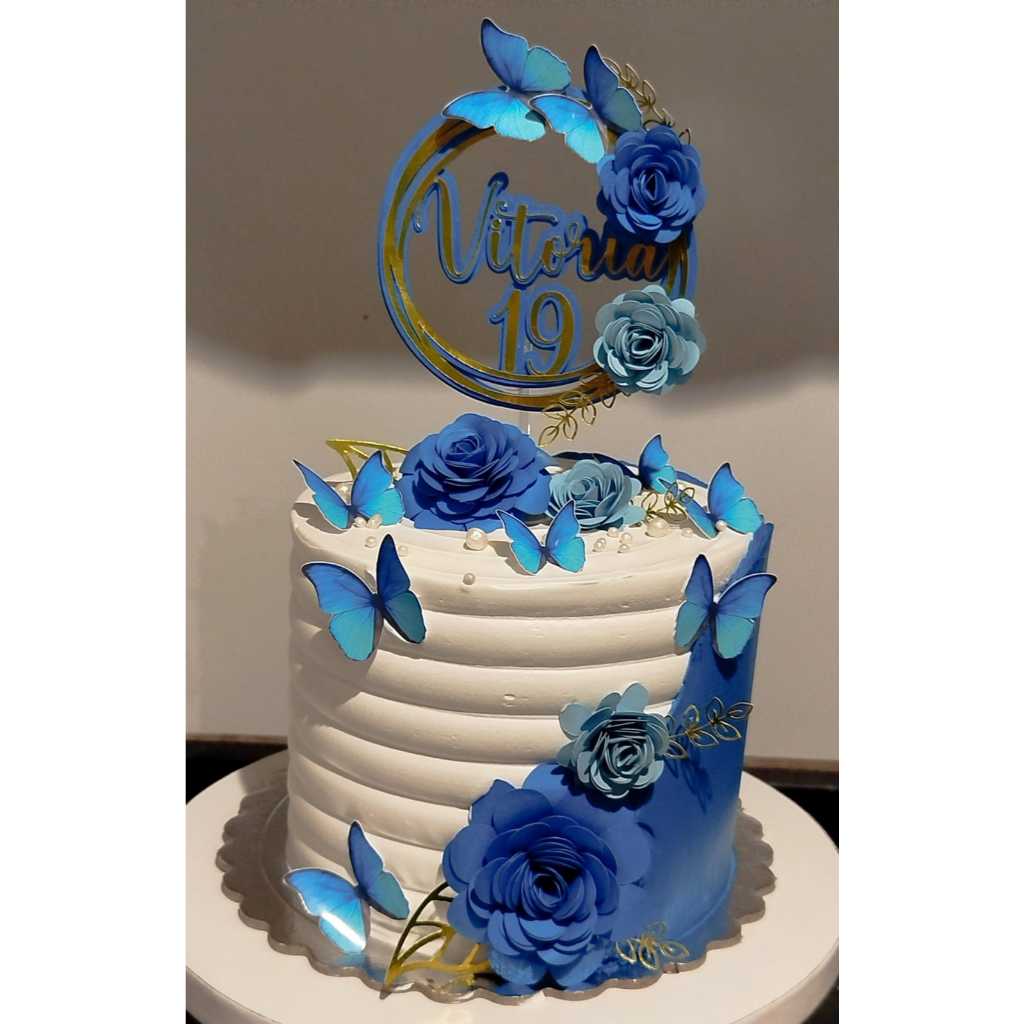 Topo Topper de Bolo 3D com Flores Borboletas - Personalizado Fazemos ...