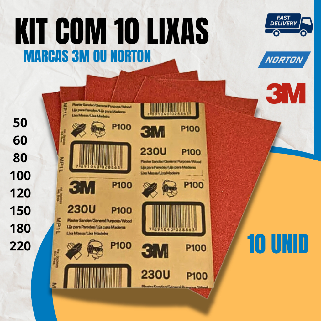 Lixa Massa 3M ou Norton Multiuso Massa, Madeira, Parede, Gesso, 50, 60 ...