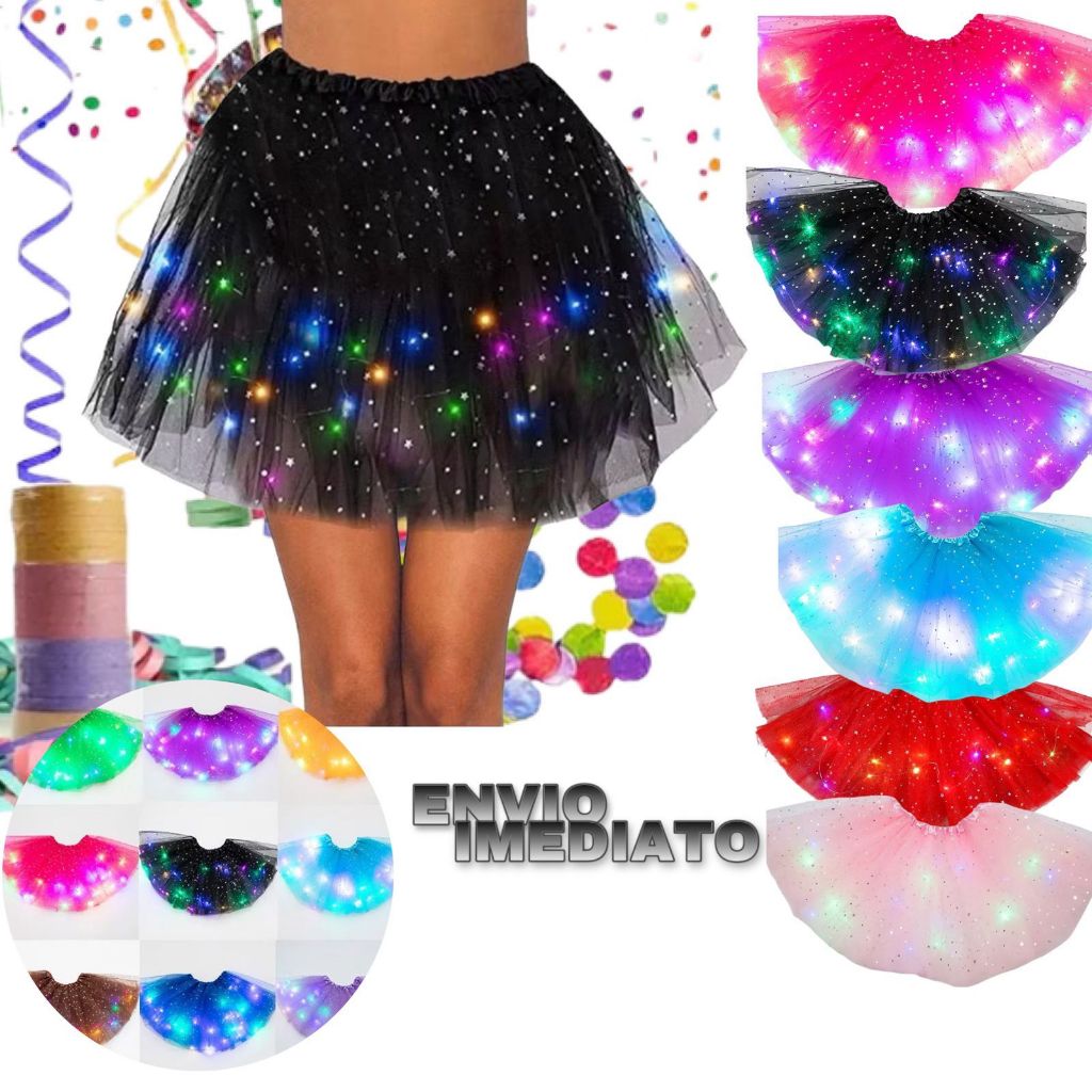 Saia De Tule Tutu C/ Led Adulto Lisa Colorida Festa Carnaval 40 Cm Com ...