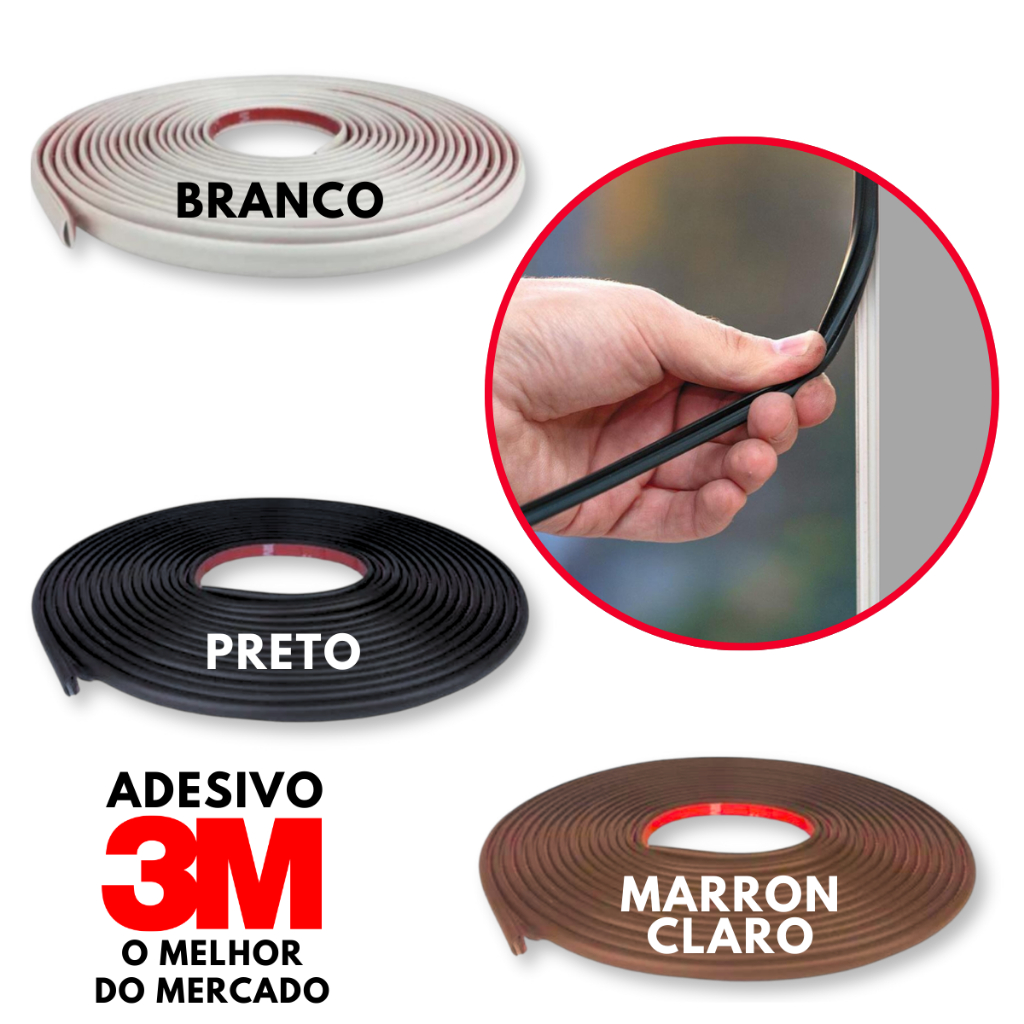 Veda Fresta Super Vedação Para Porta Com Adesivo Marca 3M Com 10 Metros ...