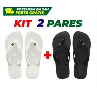 Kit 2 Chinelas Adulto Masculina feminino Banderinha Brasil Preto e ...