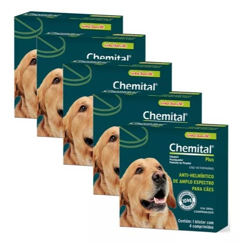 Chemital Plus Vermífugo Cães 4 Comprimidos Kit Com 05 Caixas | Shopee ...