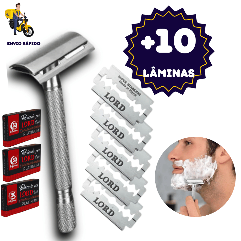 Kit Aparelho Barbeador Metal Clássico Manual Retrô + 10 Lâminas Ideal ...