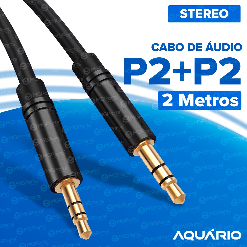 Cabo P2 x P2 Estéreo Ponta Ouro 24K para Áudio 2/3 Metros Garantia 12M ...
