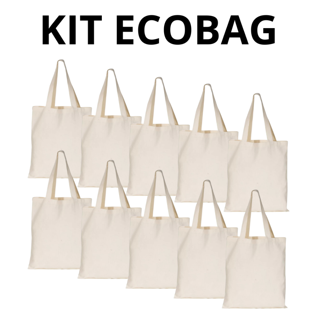 ECOBAG Kit com Bolsa Ecológica Sacola Lisa - 100% Algodão Cru | Shopee Brasil