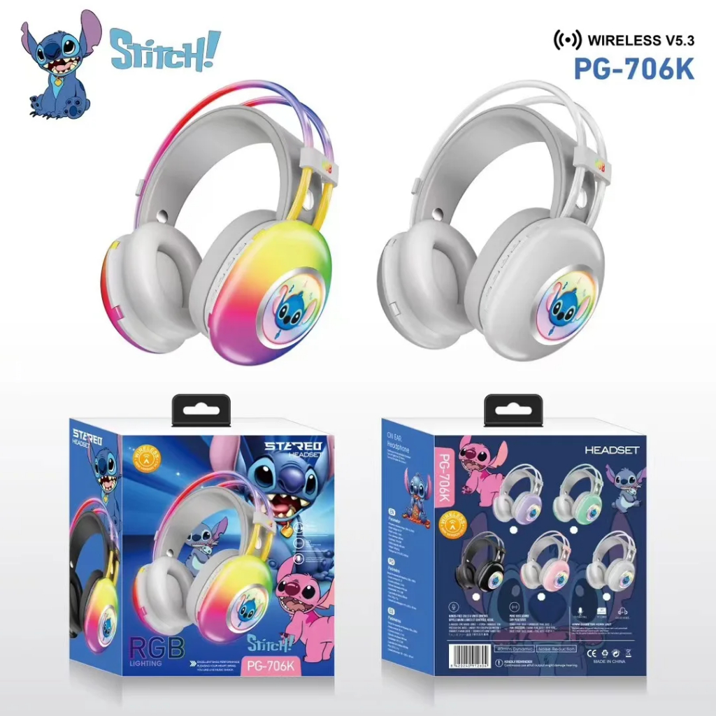 Fone de Ouvido Stitch com Led RGB Bluetooth Headset Infantil Monster ...