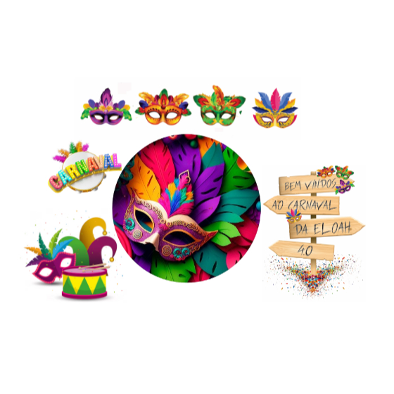 KIT COMPLETO DE FESTA - CARNAVAL 8 PEÇAS - PAINEL EM LONA + DISPLAYS DE ...