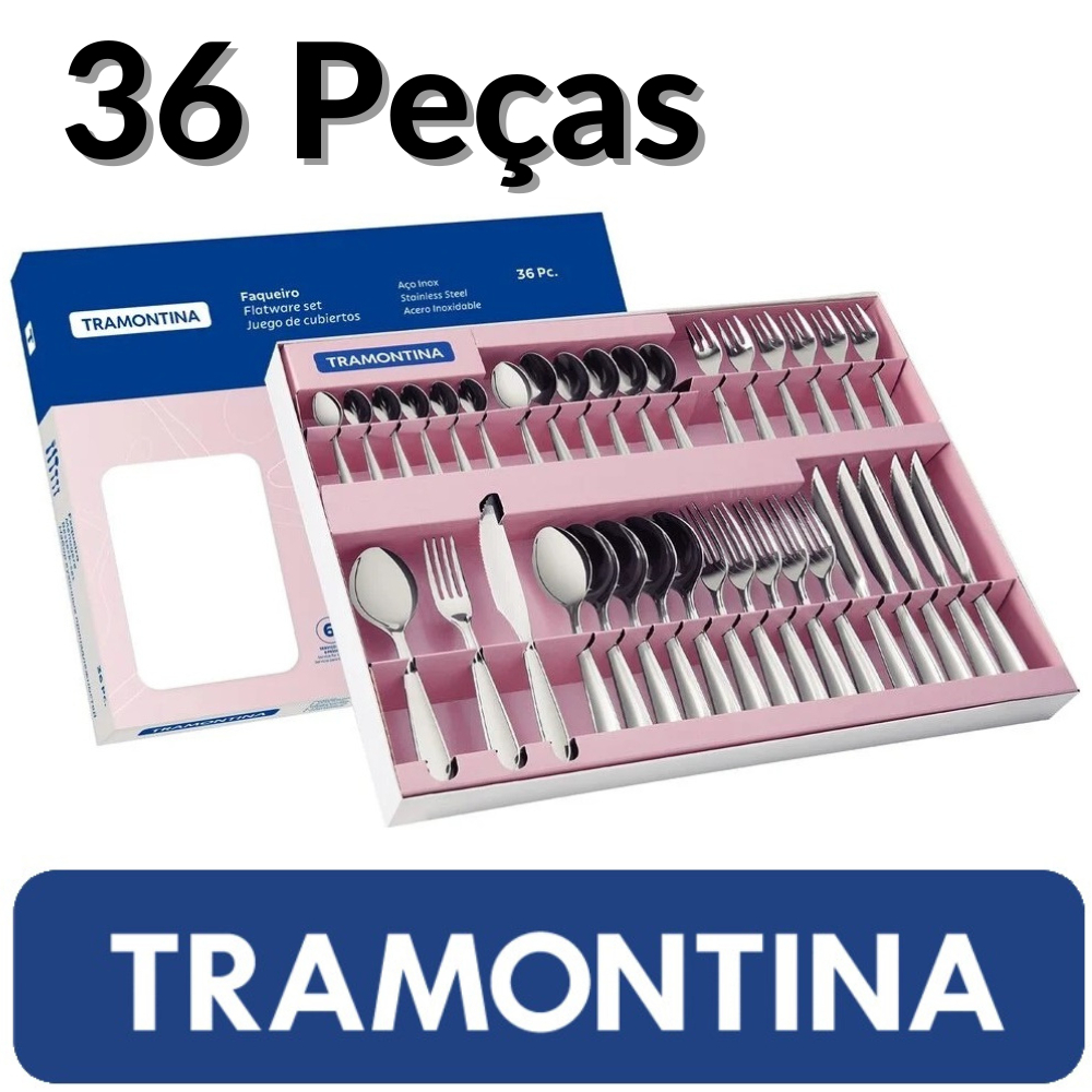 Faqueiro Jogo de Talher Tramontina Laguna em Aço Inox 36 Peças Casa ...