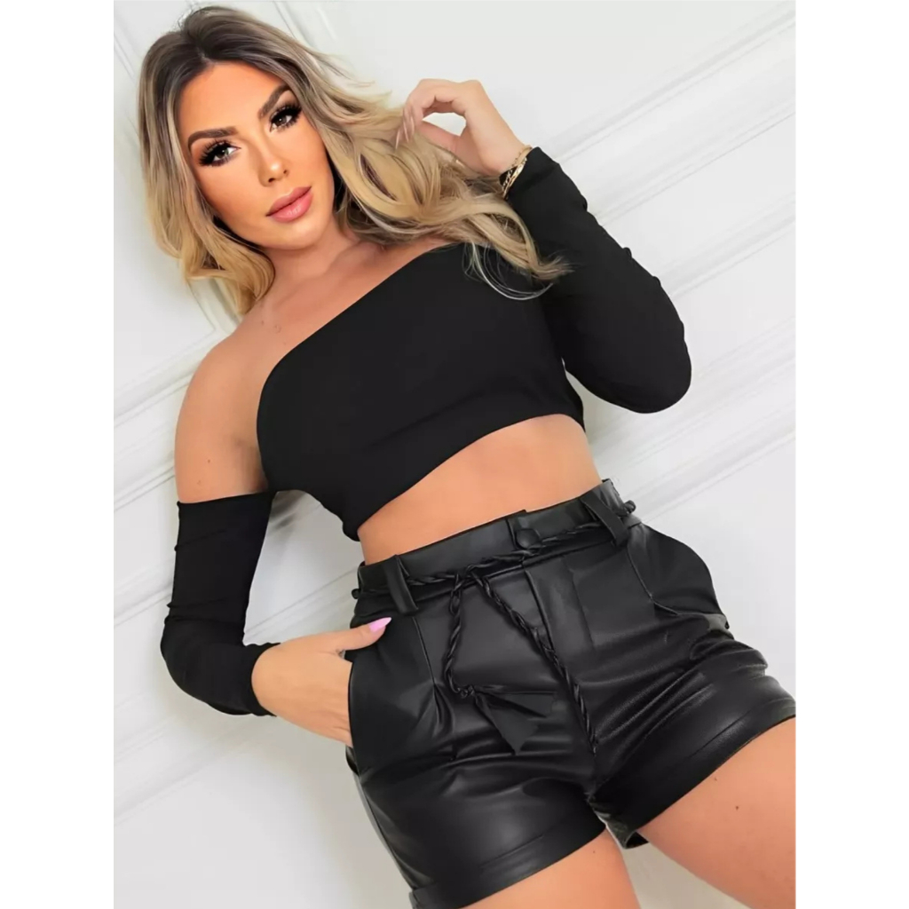 Short Couro Feminino de Cordinha | Shopee Brasil