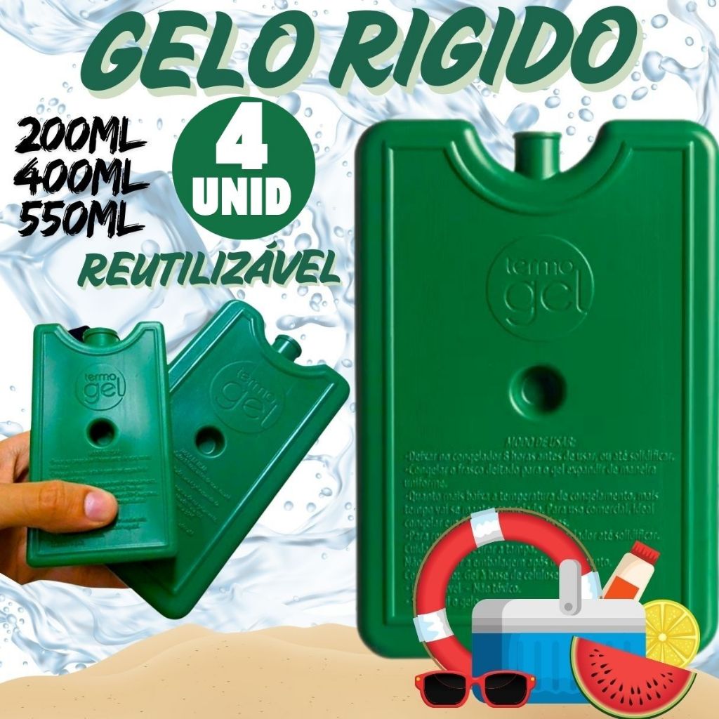 4 Gelo Rigido Gelox Gelo Reutilizavel Pequeno 200ml Médio 400ml Grande ...