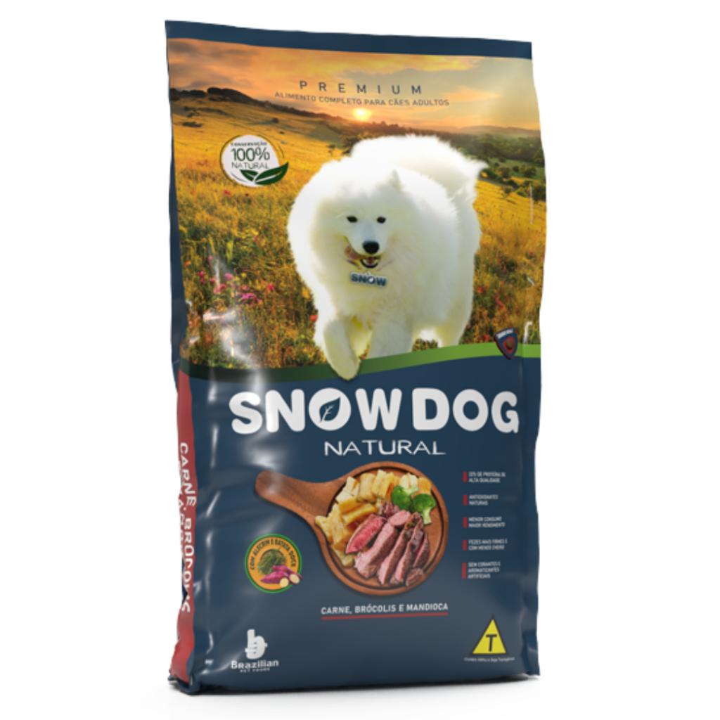 Ração Premium Snow Dog Natural Cães Adultos Carne com Brócolis e ...