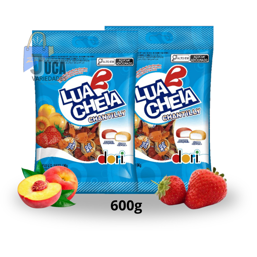 Kit 2 Pacotes de Balas Chantilly Morango e Pessego Lua Cheia - Dori ...