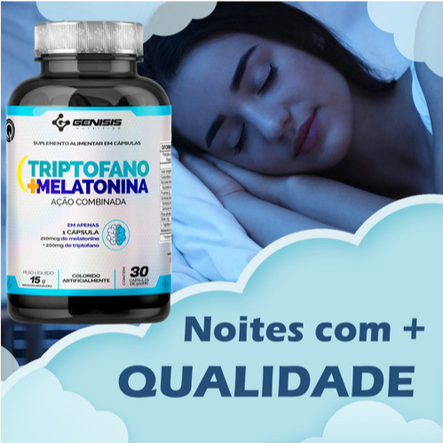 Melatonina + Triptofano Genisis Nutritions 30cáps 100% Puro 1x2x3x4x ...