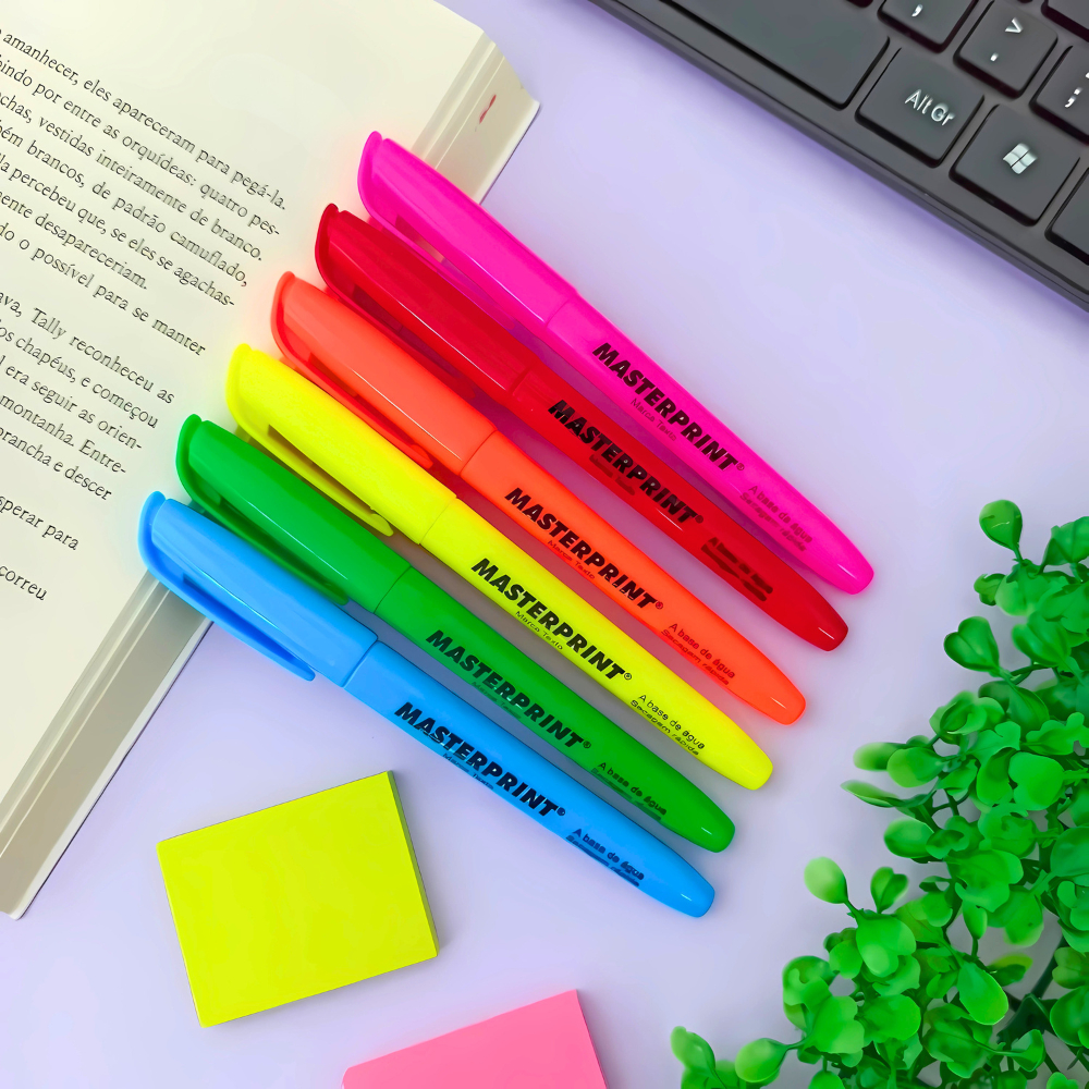 Kit 6 Canetas Marca Texto Neon Cores Fluorescente Coloridas para Grifar ...