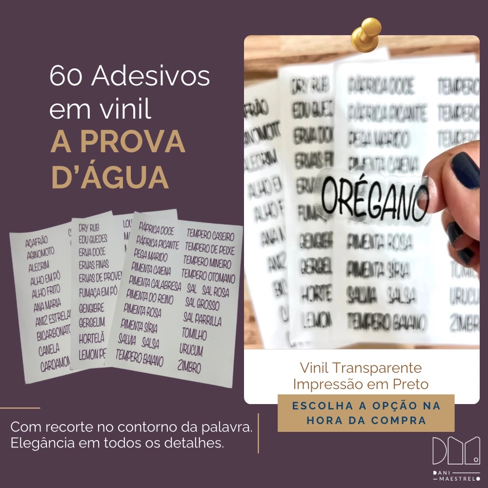 60 Etiquetas Adesivas de Temperos em Vinil | Rótulo para temperos ...