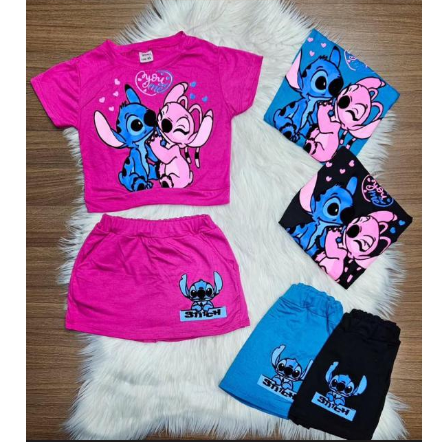 Conjunto Stitch Cropped e Short Infantil e Juvenil | Shopee Brasil