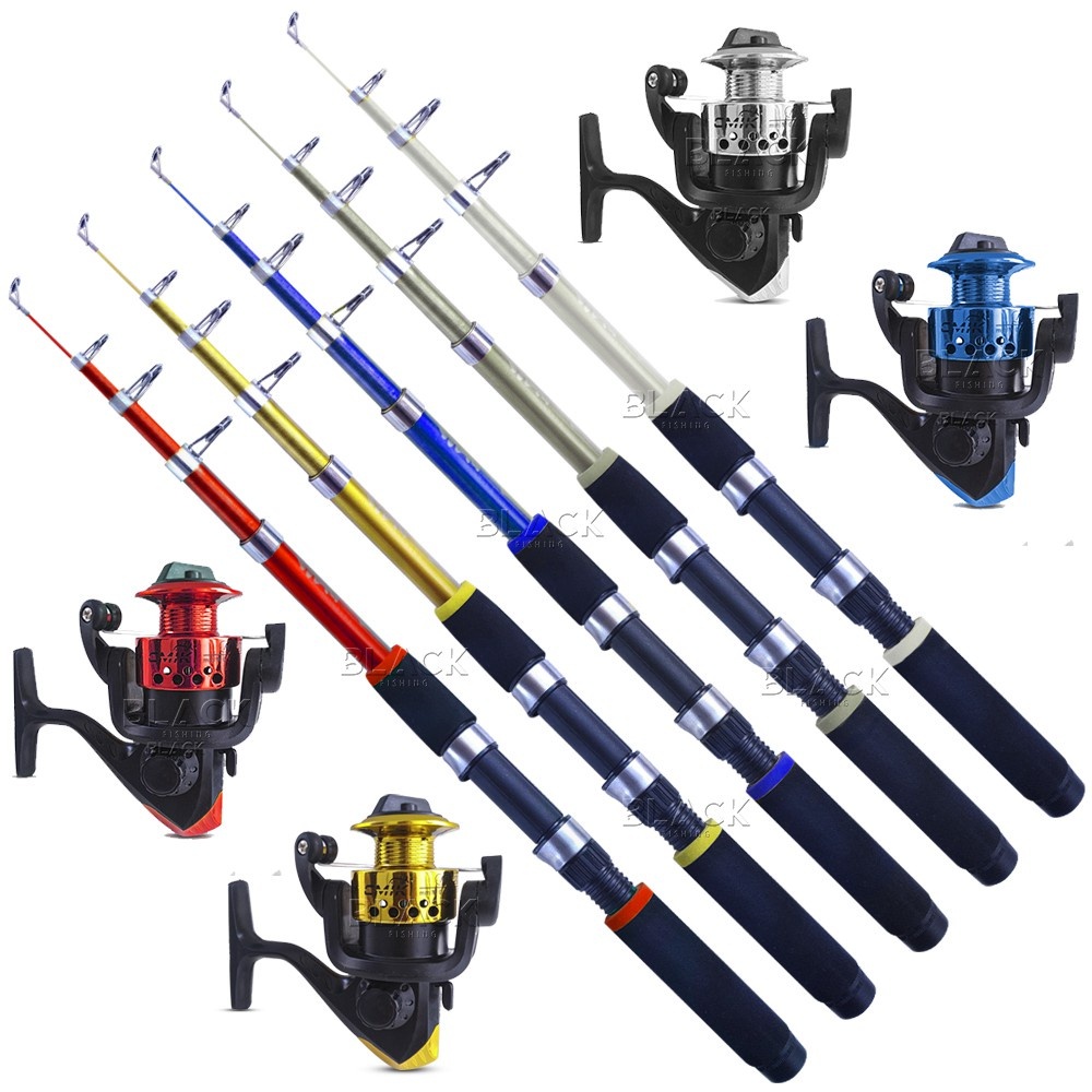 Kit pescaria vara retrátil 1,50m / 1, 80m / 2,10m + molinete com linha | Shopee Brasil