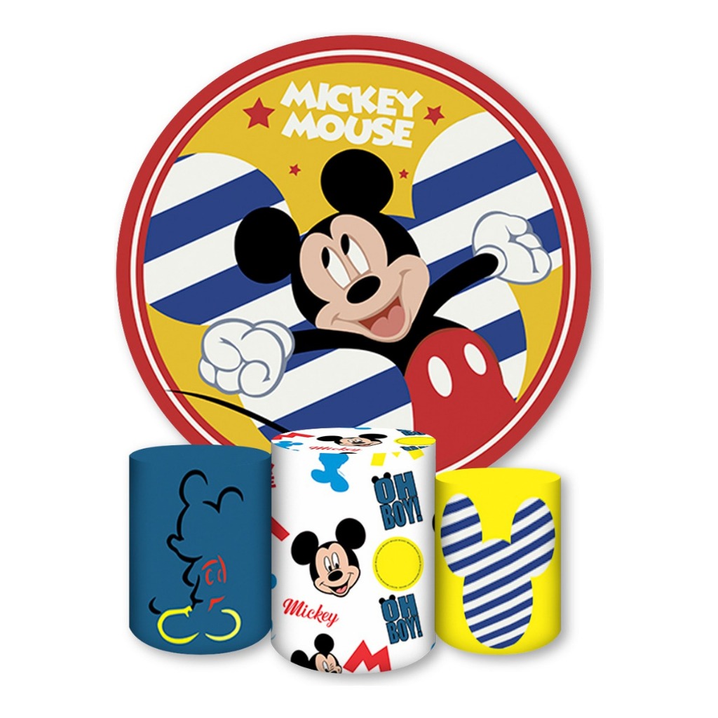 Painel Redondo + Trio de Cilindro Capas Sublimados Mickey Mouse ...