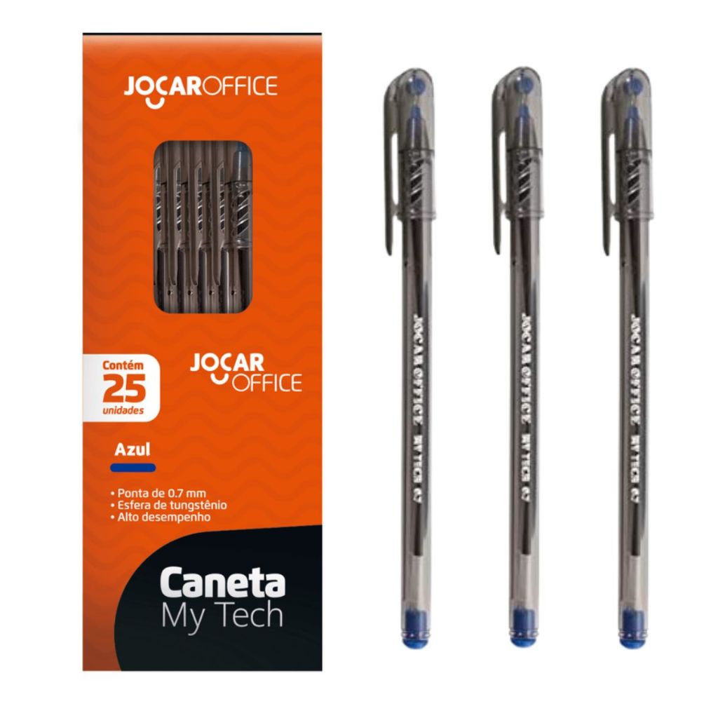 Kit 25 caneta azul esferografica My tech ponta fina 0.7 mm jocar office atacado material escola ...