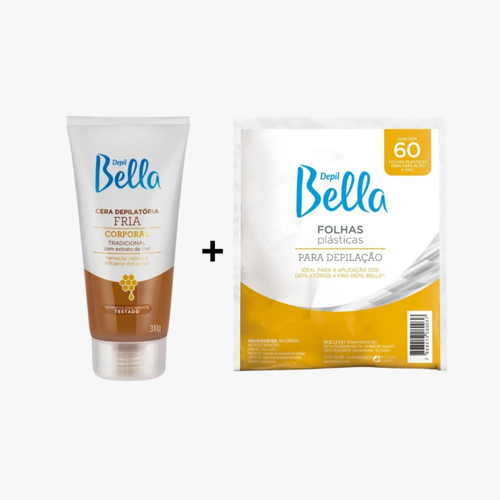 Kit Depilatório Depil Bella - Cera Depilatória Fria 200g + 60 Folhas ...