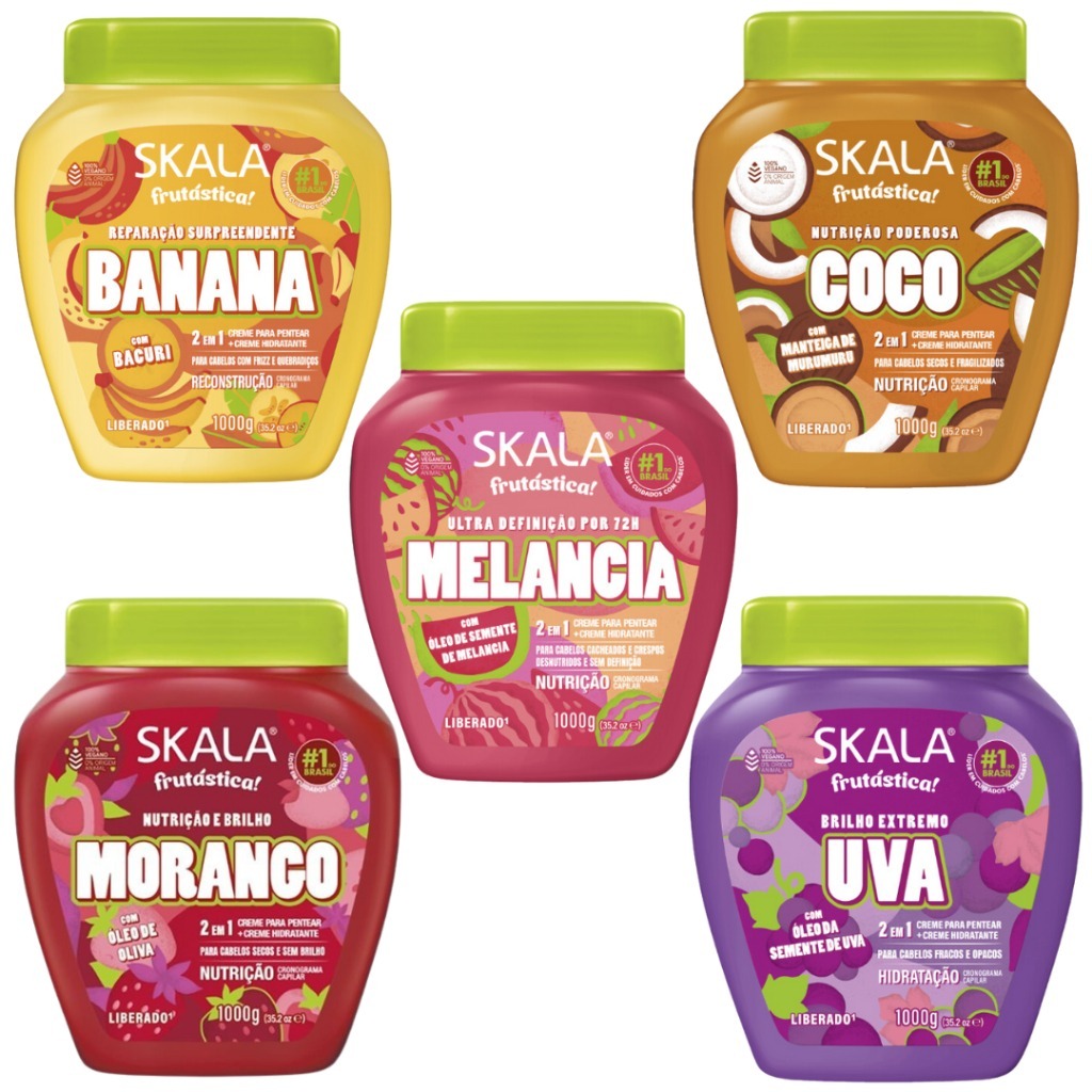 KIT C/5 CREME 2EM1 SKALA 1KG COCO,UVA,BANANA,MORANGO E MELANCIA ...