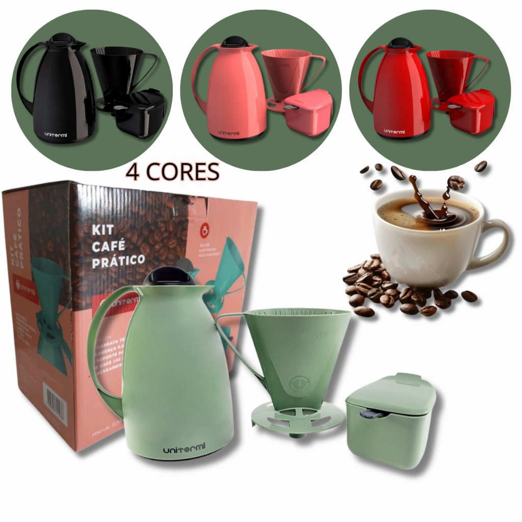 Kit Cafe Super Pratico 3 Peças Garrafa Termica + Açucareiro + Suporte ...