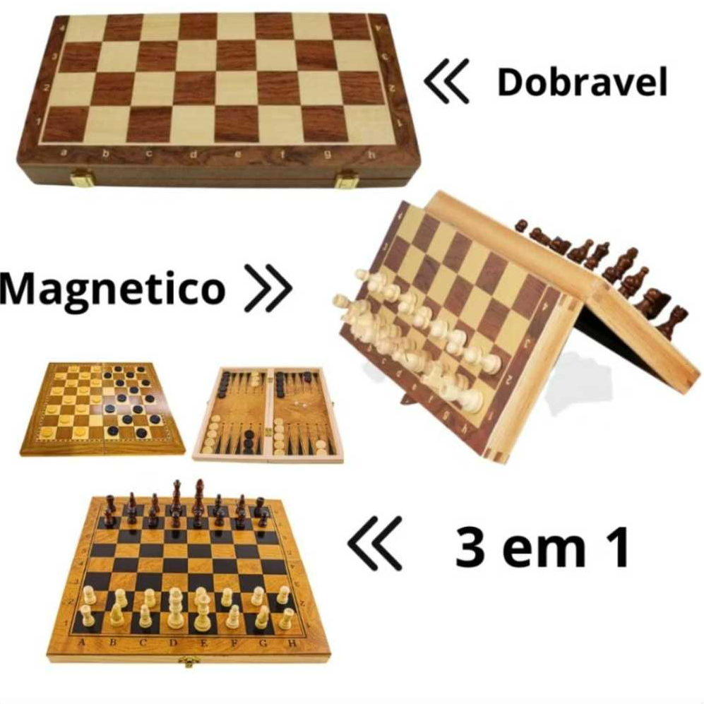 Jogo De Tabuleiro 3 EM 1 Xadrez Dama Gamao Em Madeira 39x39 ...