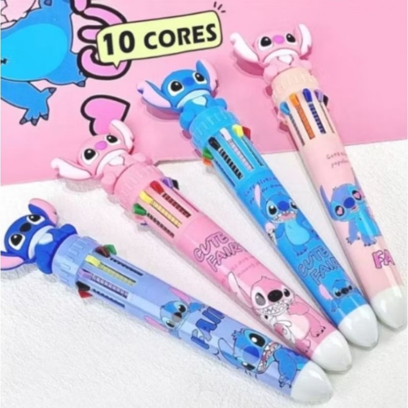 Caneta 10 cores Stitch e Angel automatica ENVIO RÁPIDO | Shopee Brasil