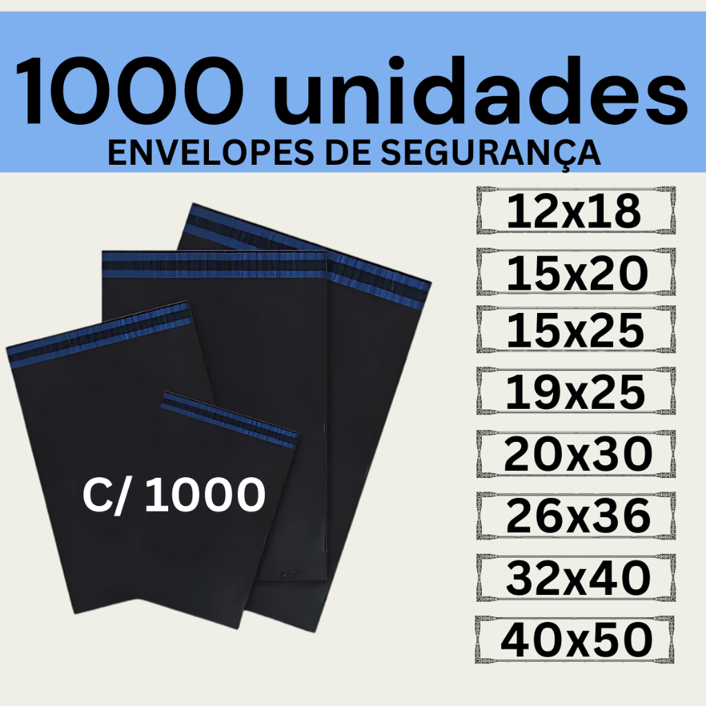Kit 1000 Envelopes Segurança Embalagem De Envio 12x18 15x20 15x25 19x25 ...
