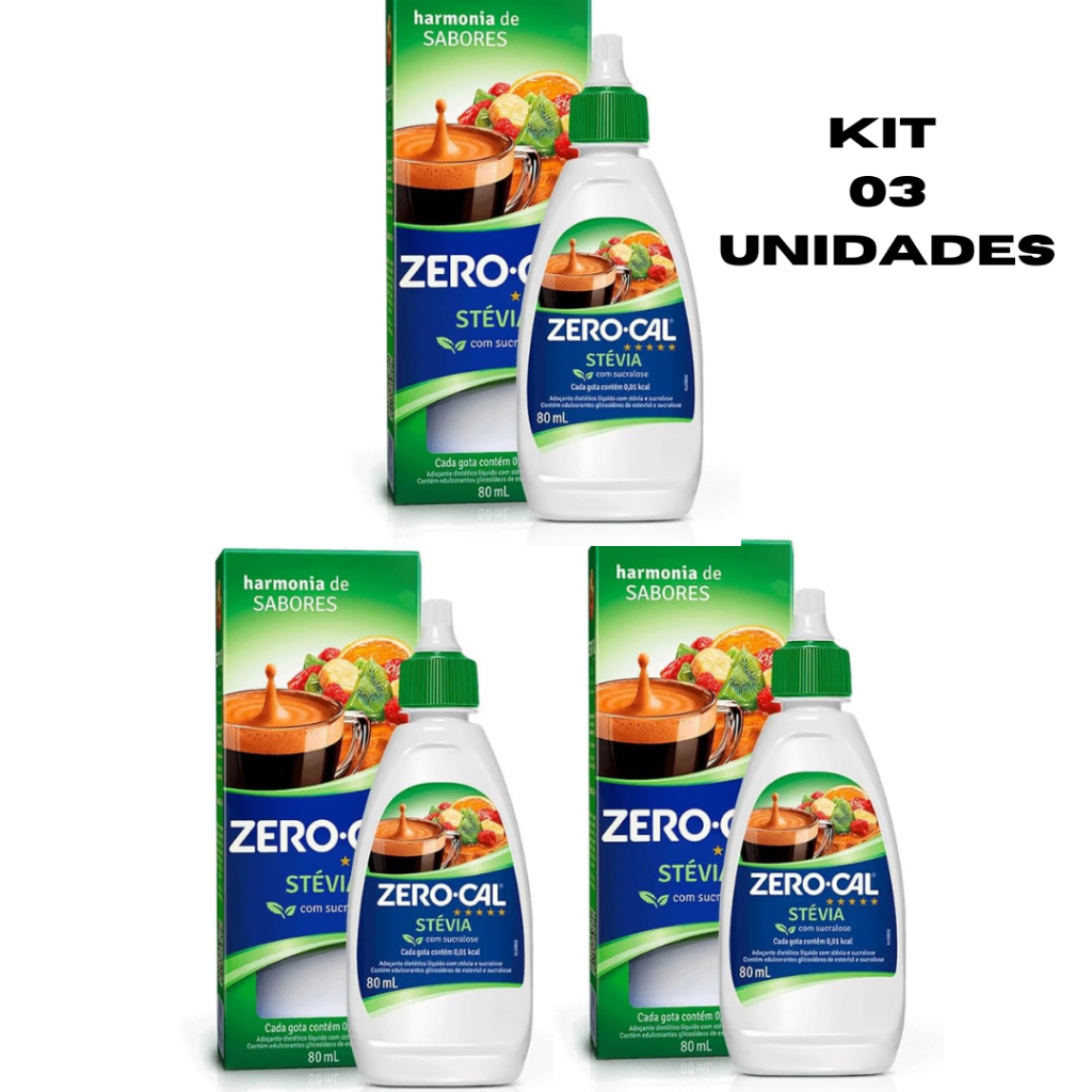 Kit 03 Adoçantes Líquido Zero Cal Stevia 80mL cada | Shopee Brasil