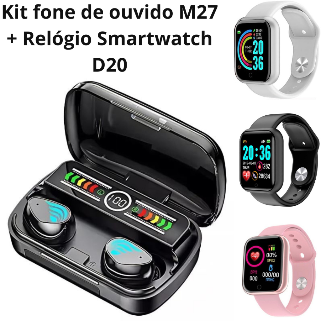 Kit Fone de Ouvido sem Fio M27 V5.3 Zero Delay Dual Mode + Relógio ...