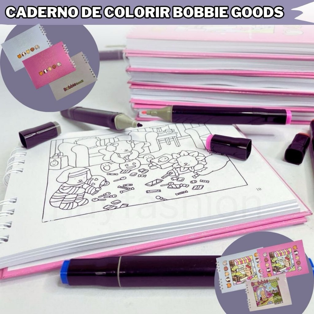 Caderno de Desenho Bobbie Goods 51 folhas livro de colorir pintar capa ...