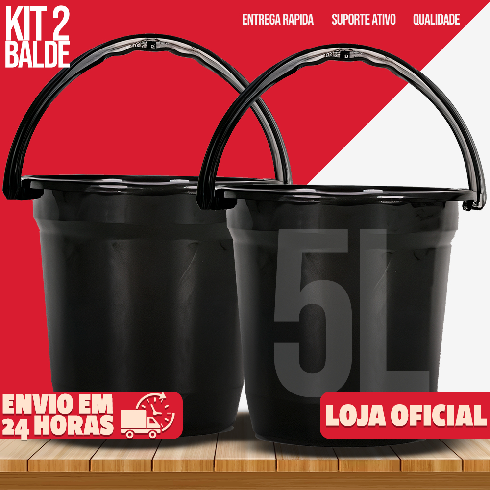 Kit 2 Balde 5 Litros De Limpeza Com Alça Bico Resistente Plástico ...