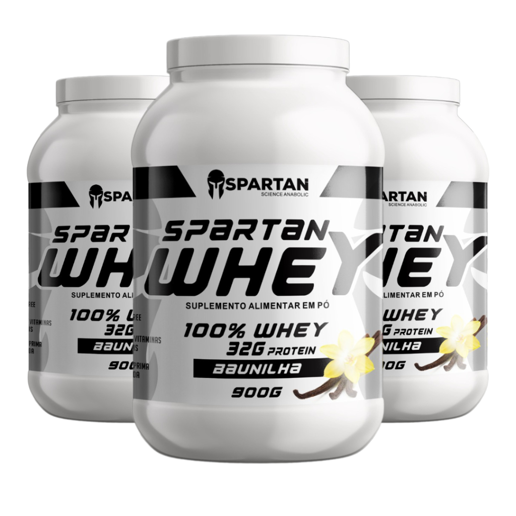 Kit 3 Spartan 100% Whey Protein 32g por dose - 900g - Baunilha | Shopee ...