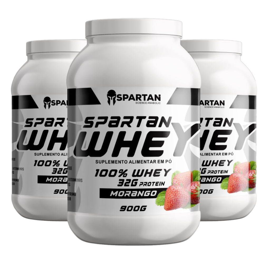 Kit 3 Spartan 100% Whey Protein 32g por dose - 900g - Morango | Shopee ...