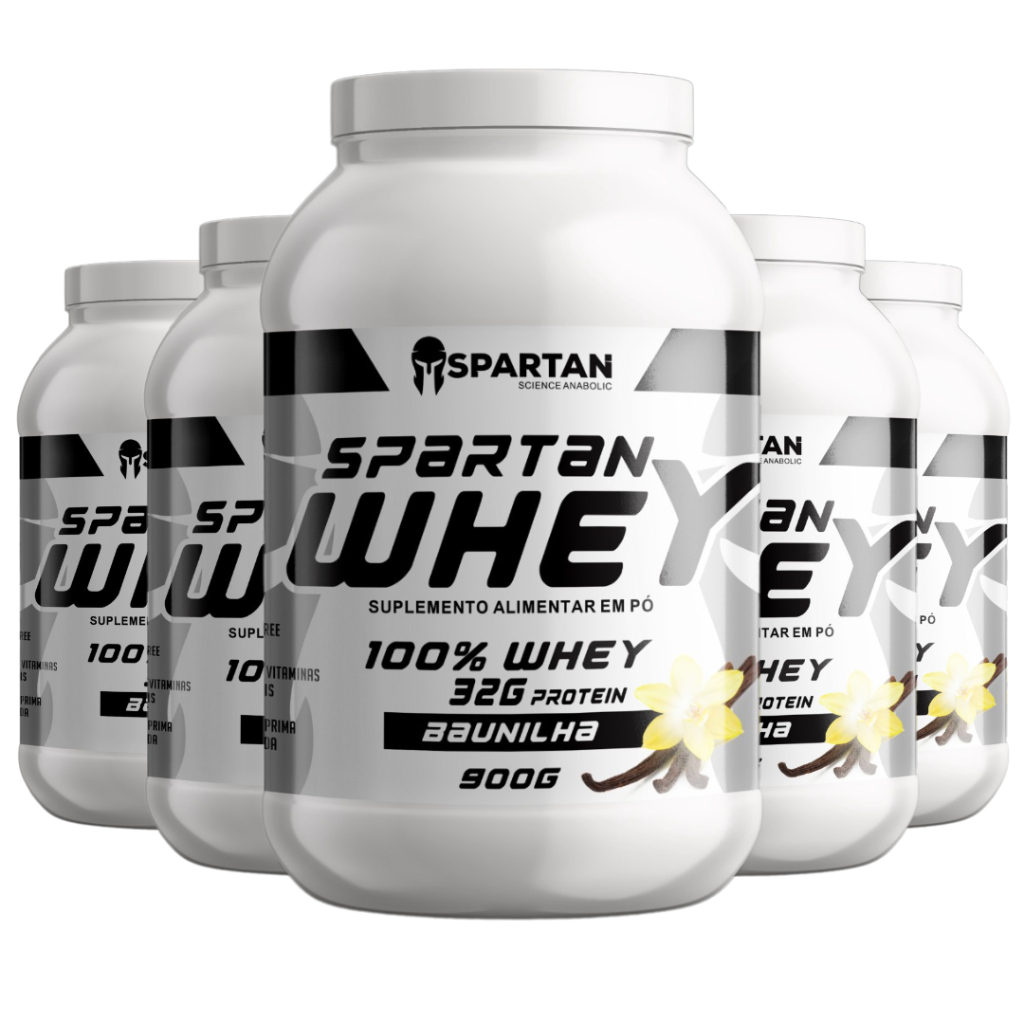 Kit 5 Spartan 100% Whey Protein 32g por dose - 900g - Baunilha | Shopee ...