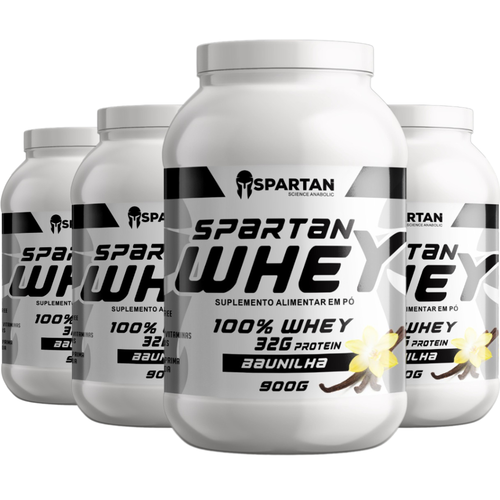 Kit 4 Spartan 100% Whey Protein 32g por dose - 900g - Baunilha | Shopee ...