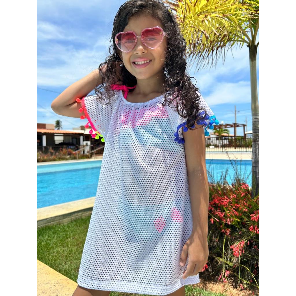 Saída de Praia Pompom Infantil Juvenil | Vestido | Shopee Brasil
