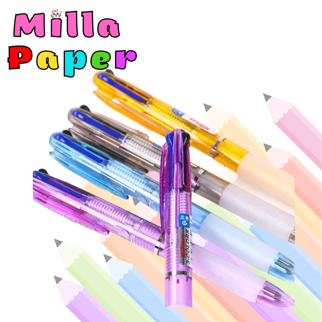 Caneta esferográfica retrátil 3 pontas com grip emborrachado B-516T ...