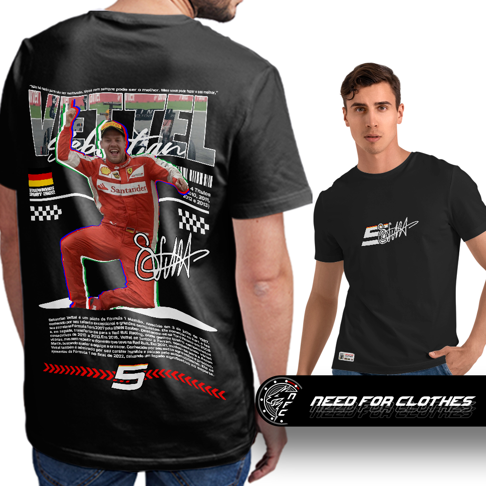 Camiseta Sebastian Vettel, Fórmula 1, Ferrari, Quatro Títulos Mundiais ...