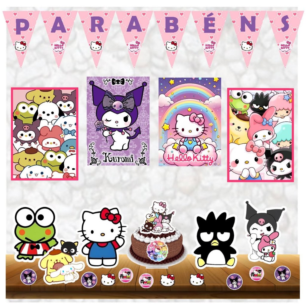 DECORAÇÃO TURMA DA HELLO KITTY - KIT FESTA EM CASA TURMA DA HELLO KITTY ...