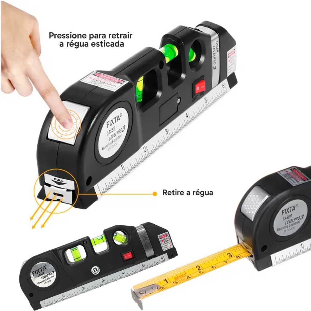 Nível Laser Trena Profissional Level com Nivelador - Prumo - Pro 3 Estágios de Nivelador ...