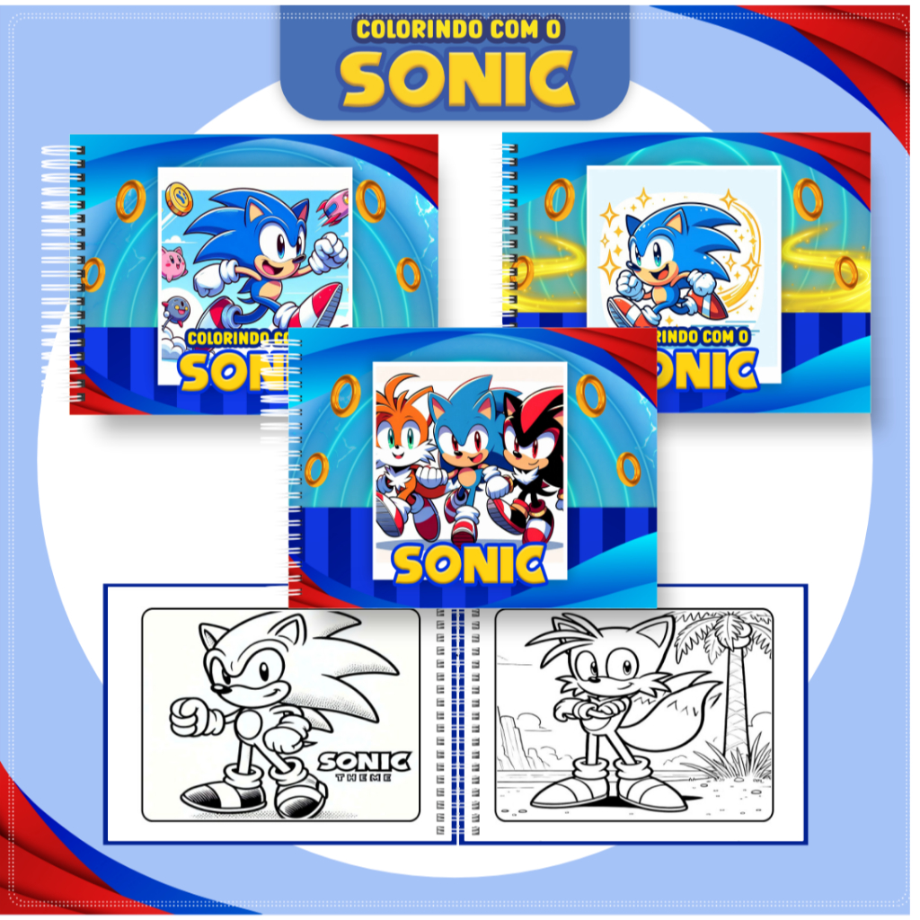 Livro de Colorir Sonic - Estillo Bobbie Goods 50 folhas Caderno de Desenho Coloring Book ...