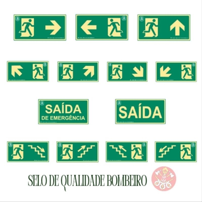 Placas Sinalização Rota de Fuga Fotoluminescente 25x13cm/1mm | Shopee ...