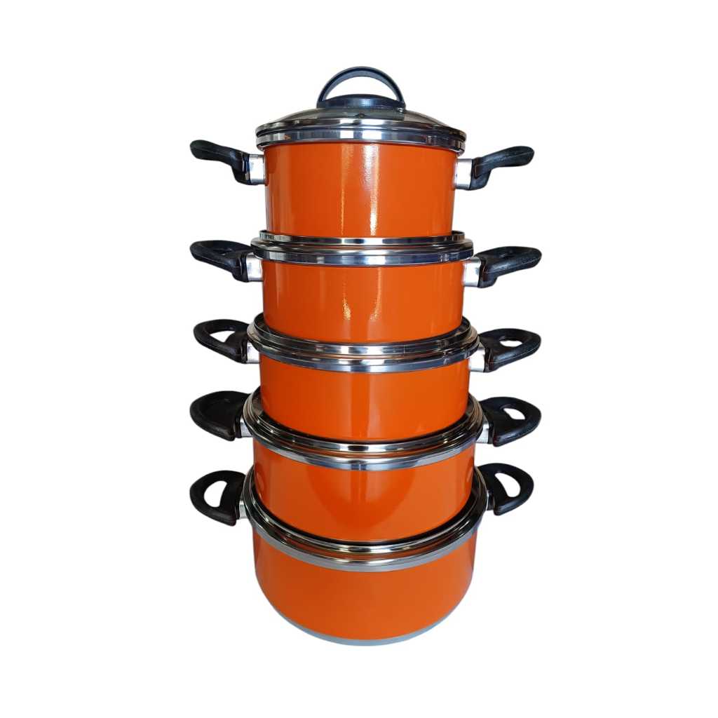 Jogo de panelas em aluminio na cor laranja extra forte com tampas de ...