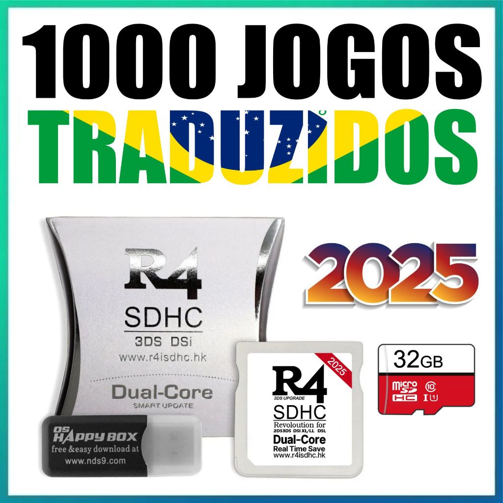 Cartão R4 2025 32gb - 1000 Jogos Traduzidos Brasil - Nintendo 3DS, 2DS, DS, DSi - Novo ...