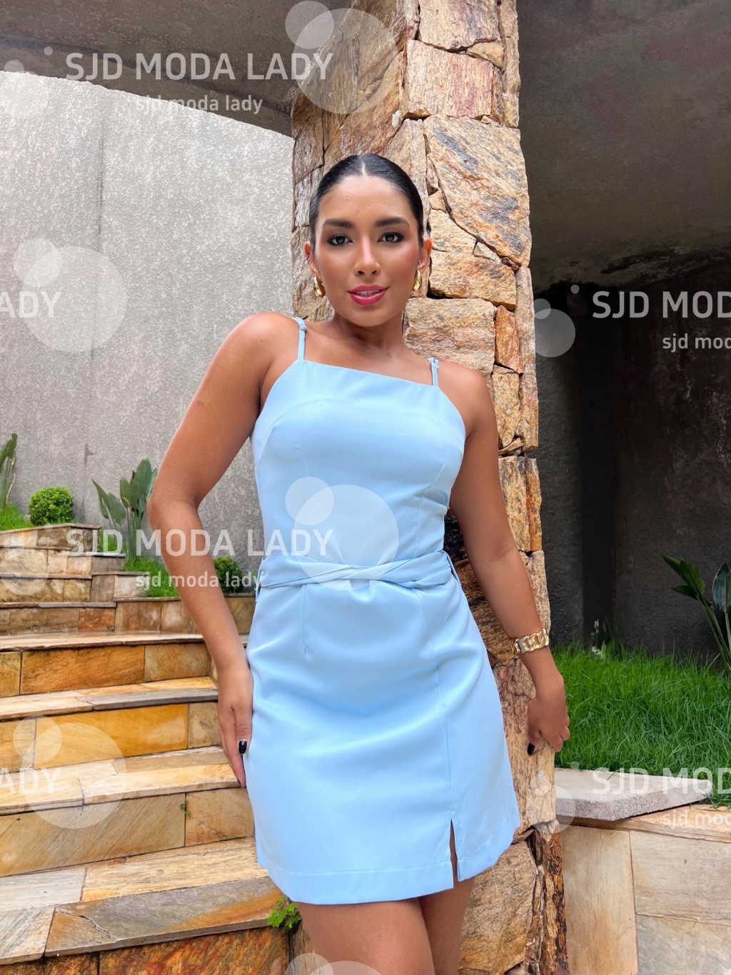 SJD MODA LADY vestido alfaiataria COM cinto fenda frontal branco pouco transparente | Shopee Brasil