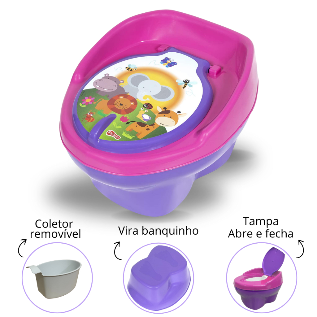 Troninho Pinico Penico Comum Infantil Desfralde Bichinhos Lilás e Rosa ...